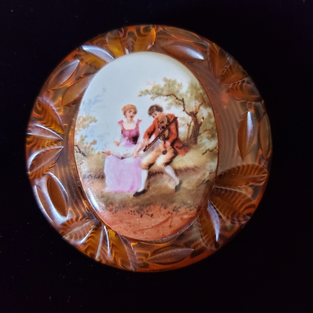 Vintage Carved Lucite Hand Painted Porcelain Courting… - Gem